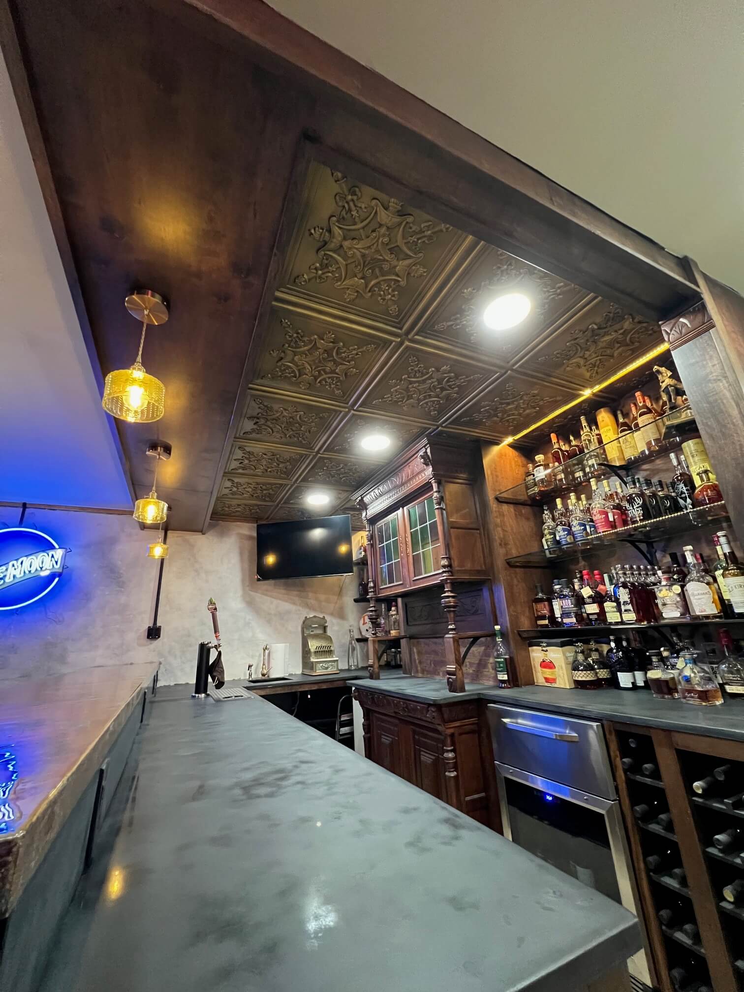 Ceiling Tiles in Basement Home Bar | Talissa Decor