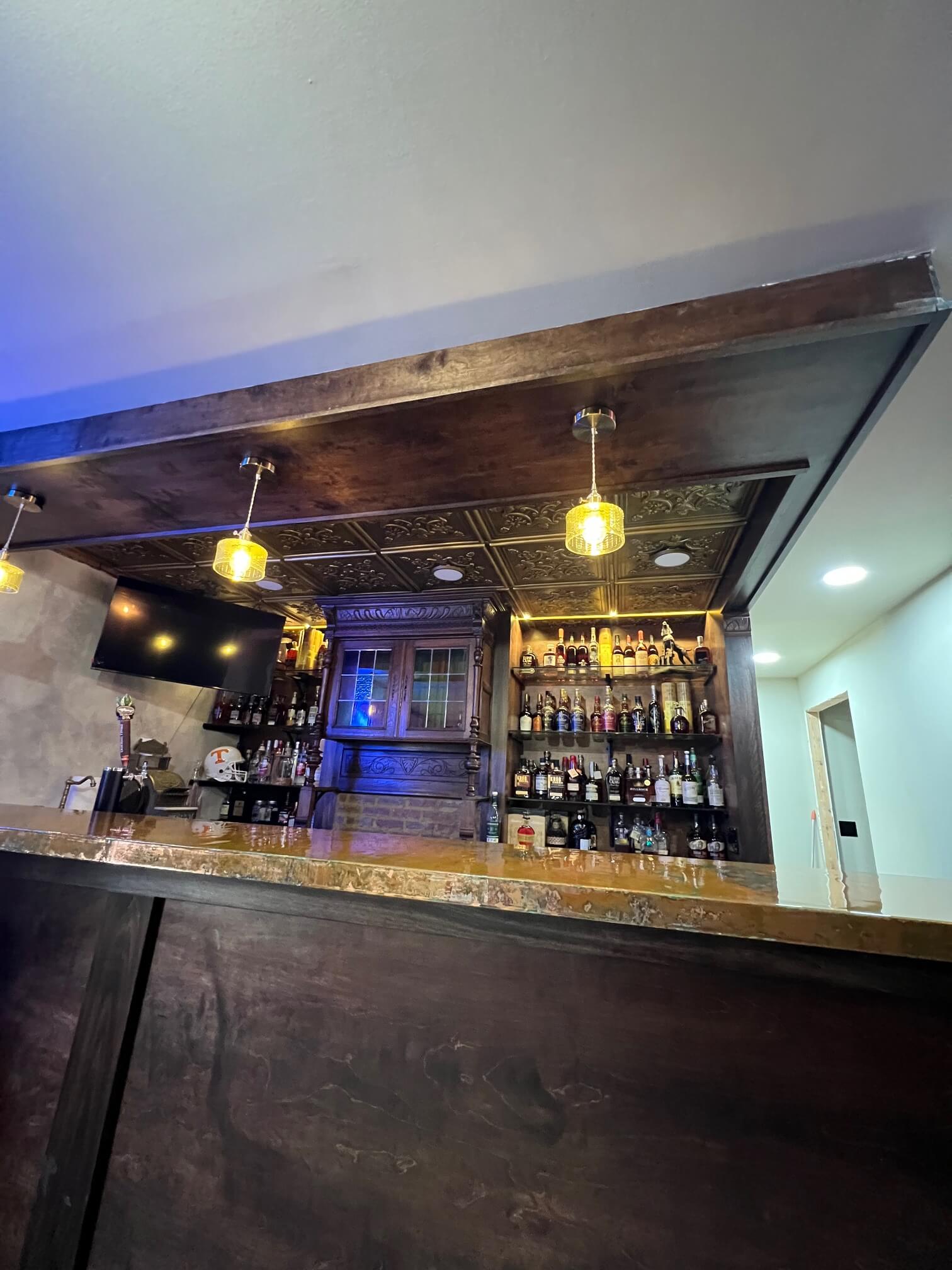 Ceiling Tiles in Basement Home Bar | Talissa Decor